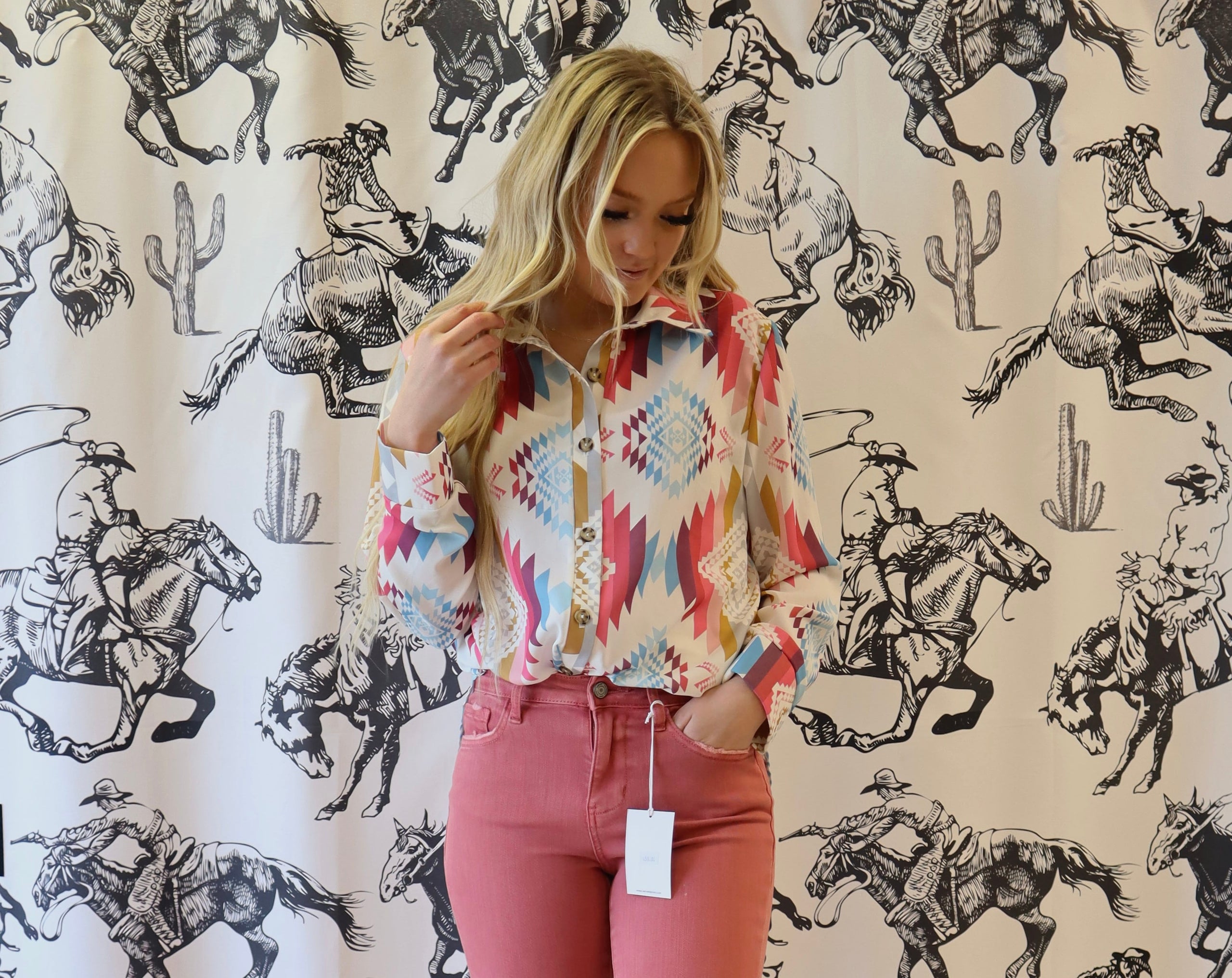 Neon Moon Aztec Button Down Shirt | Prickly N Sweet Cactus Boutique, LLC